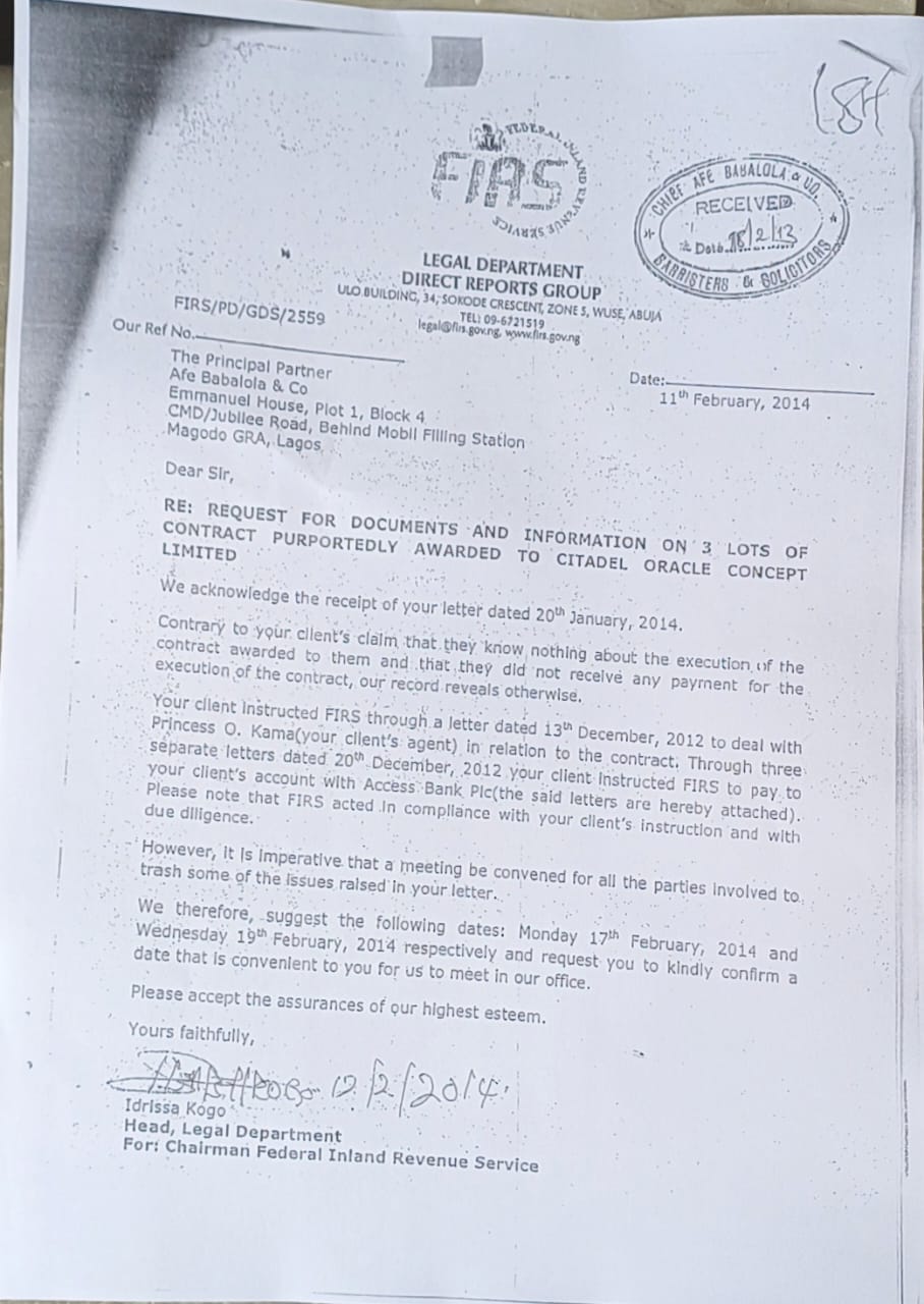 FIRS document shows Benjamin Joseph lied under oath in Falana/Citadel ...